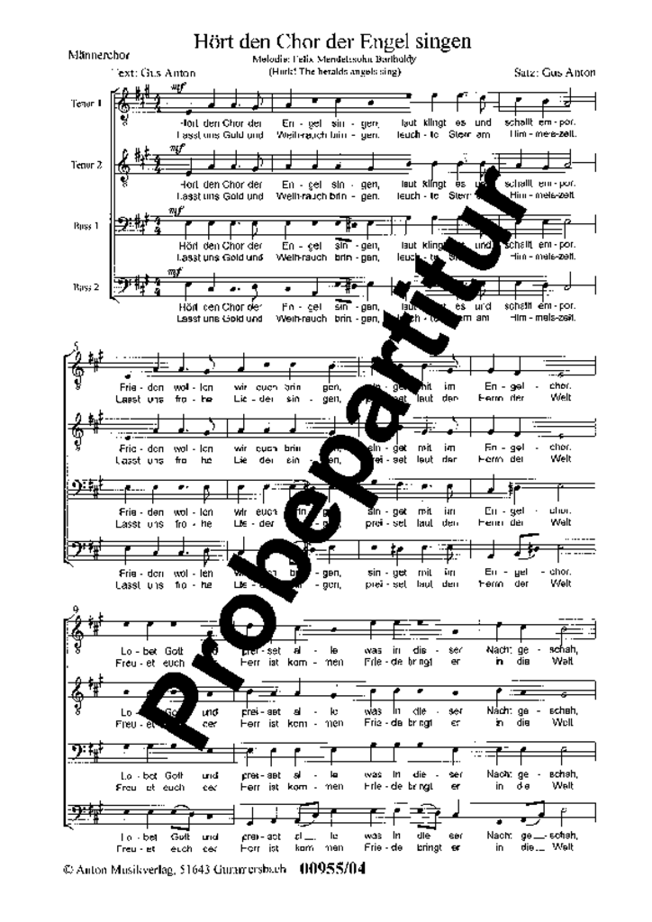 Hört den Chor der Engel singen – Mendelssohn, Felix | Anton Verlag